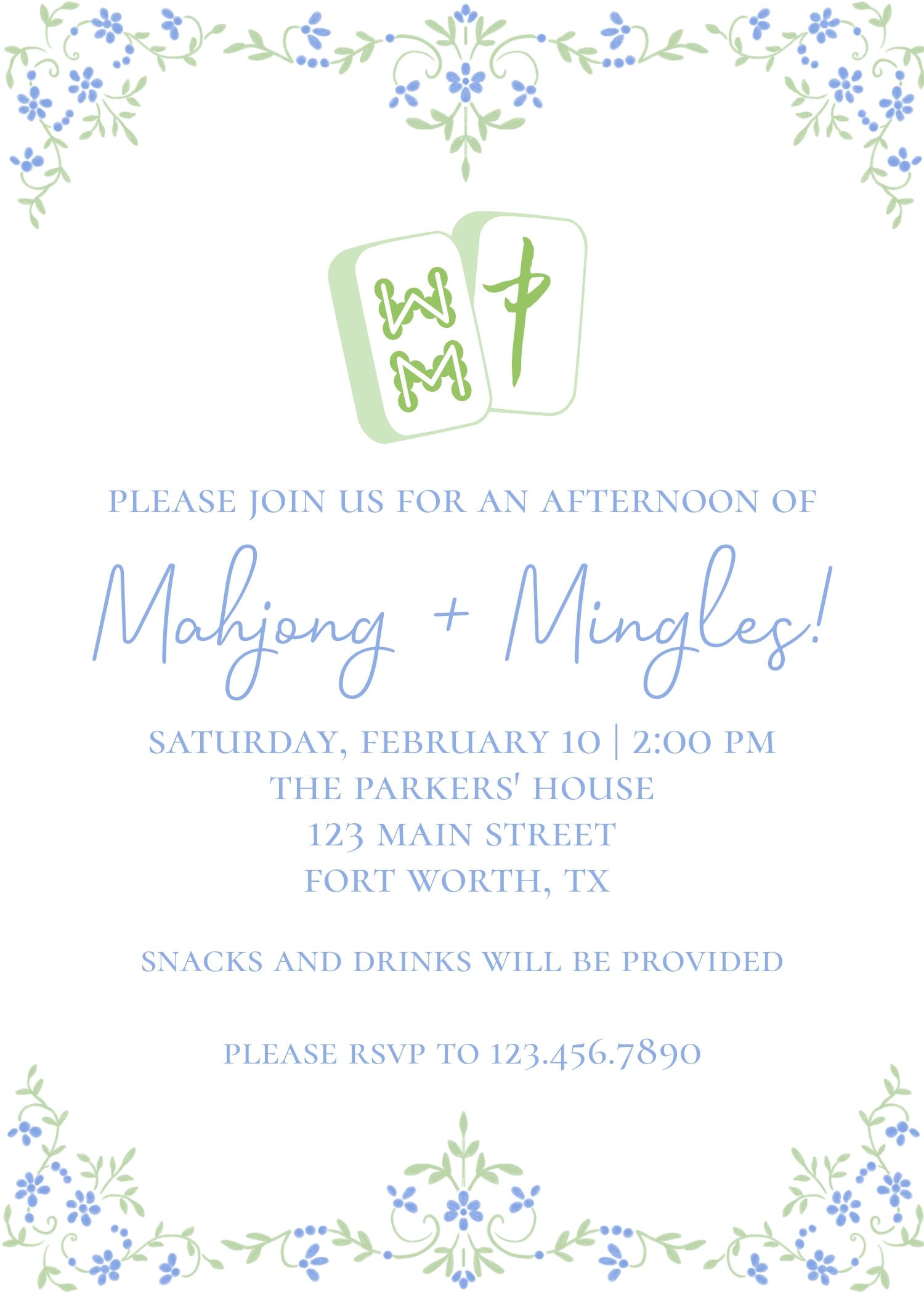 Watercolor Preppy Mahjong Party Invitation | Grandmillennial Mahjong ...