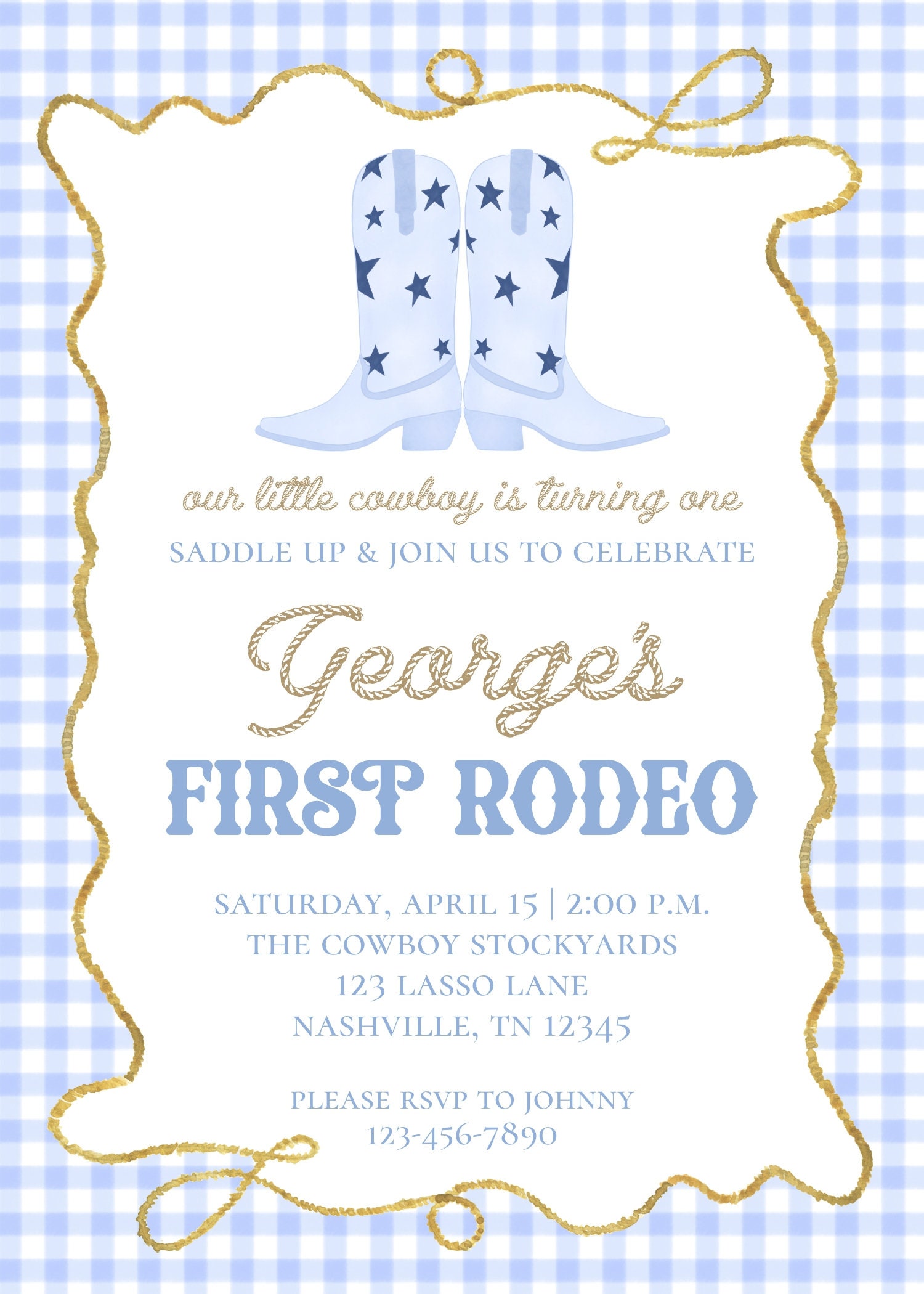 Preppy Boy's First Rodeo Invitation | Watercolor Boy's First Rodeo ...