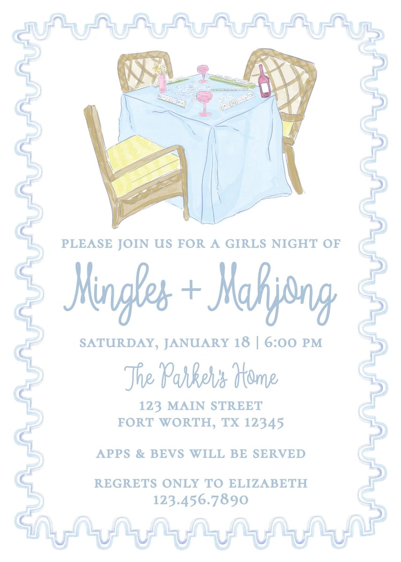 Watercolor Preppy Mahjong Party Invitation | Mingles and Mahjong ...