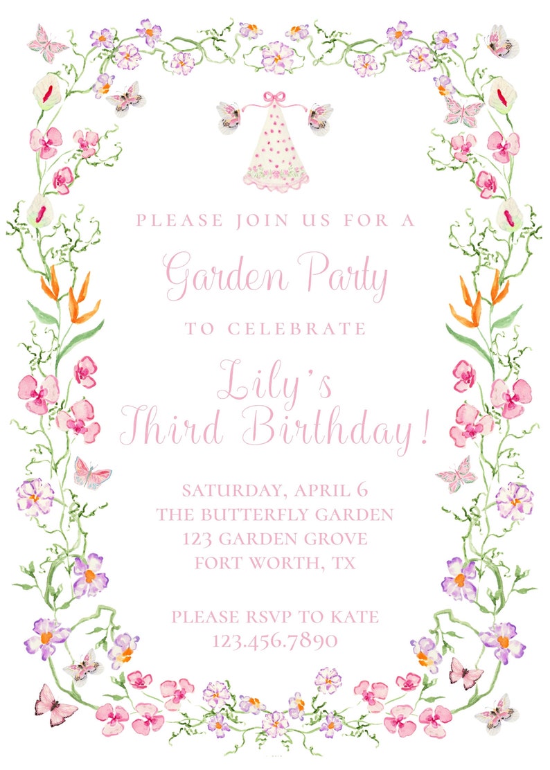 Watercolor Garden Party Invitation | Grandmillennial Garden Party ...