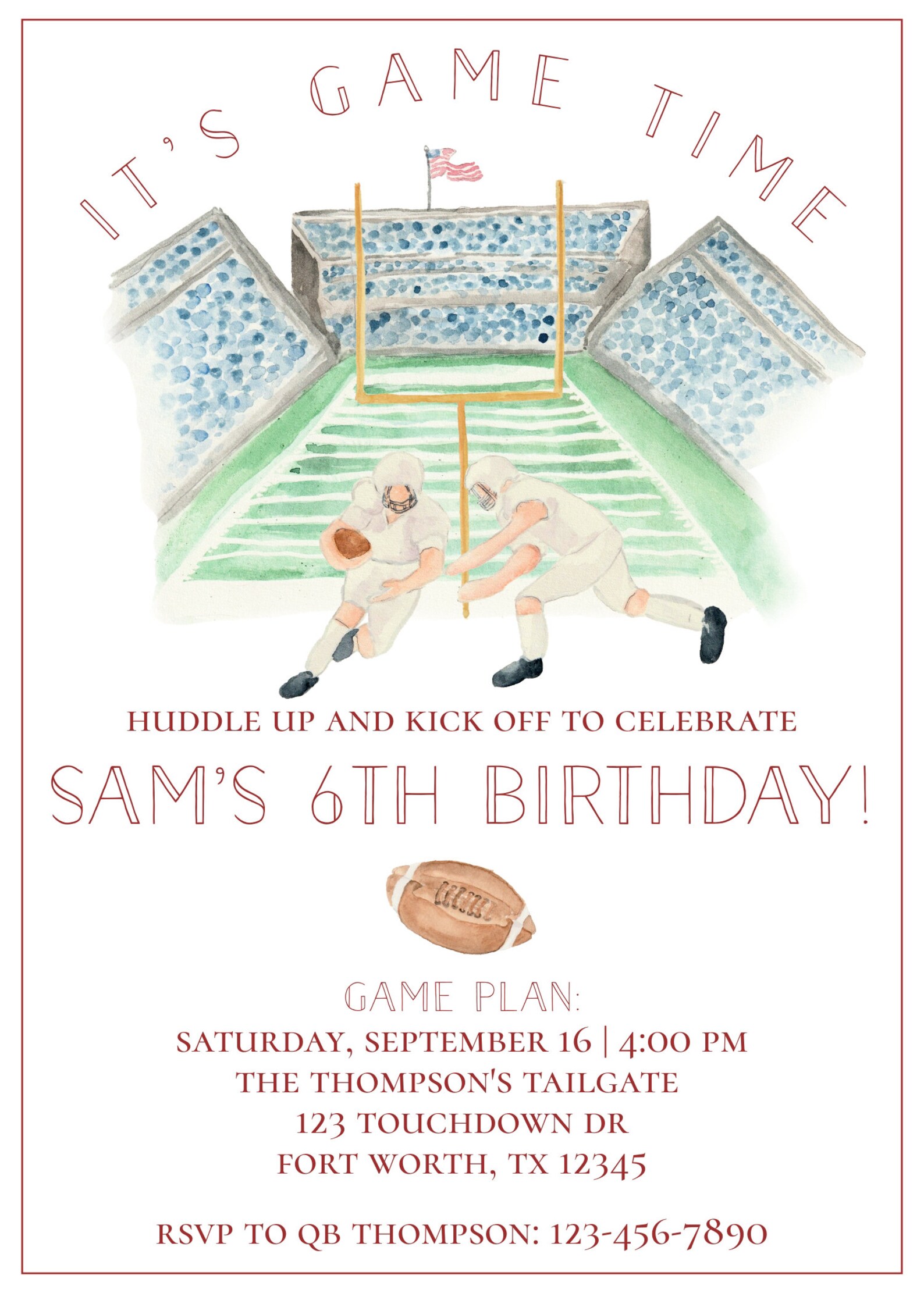 Watercolor Boy's Football Party Invitation First Down - Etsy