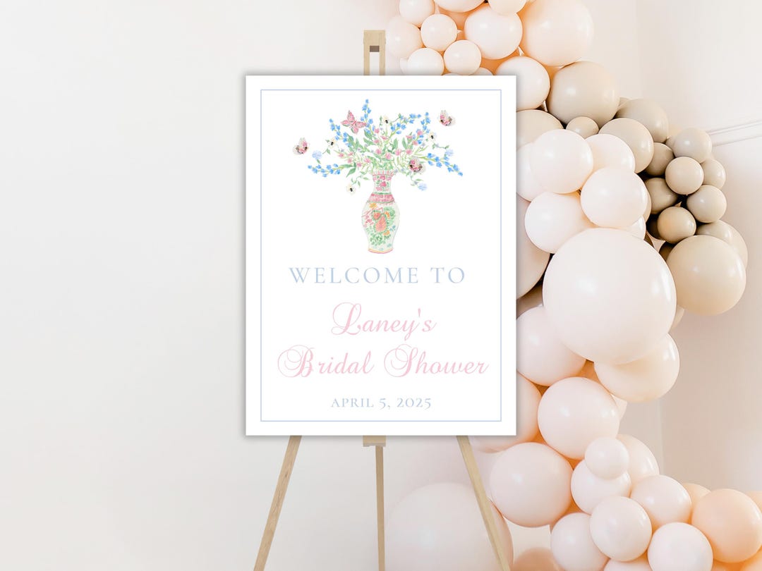 Watercolor Grandmillennial Garden Party Bridal Shower Welcome Sign ...