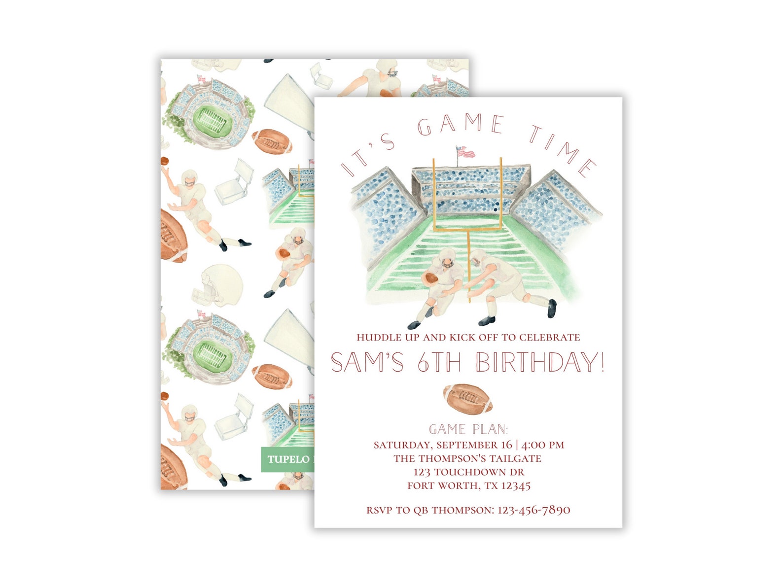 Watercolor Boy's Football Party Invitation | First Down Party ...