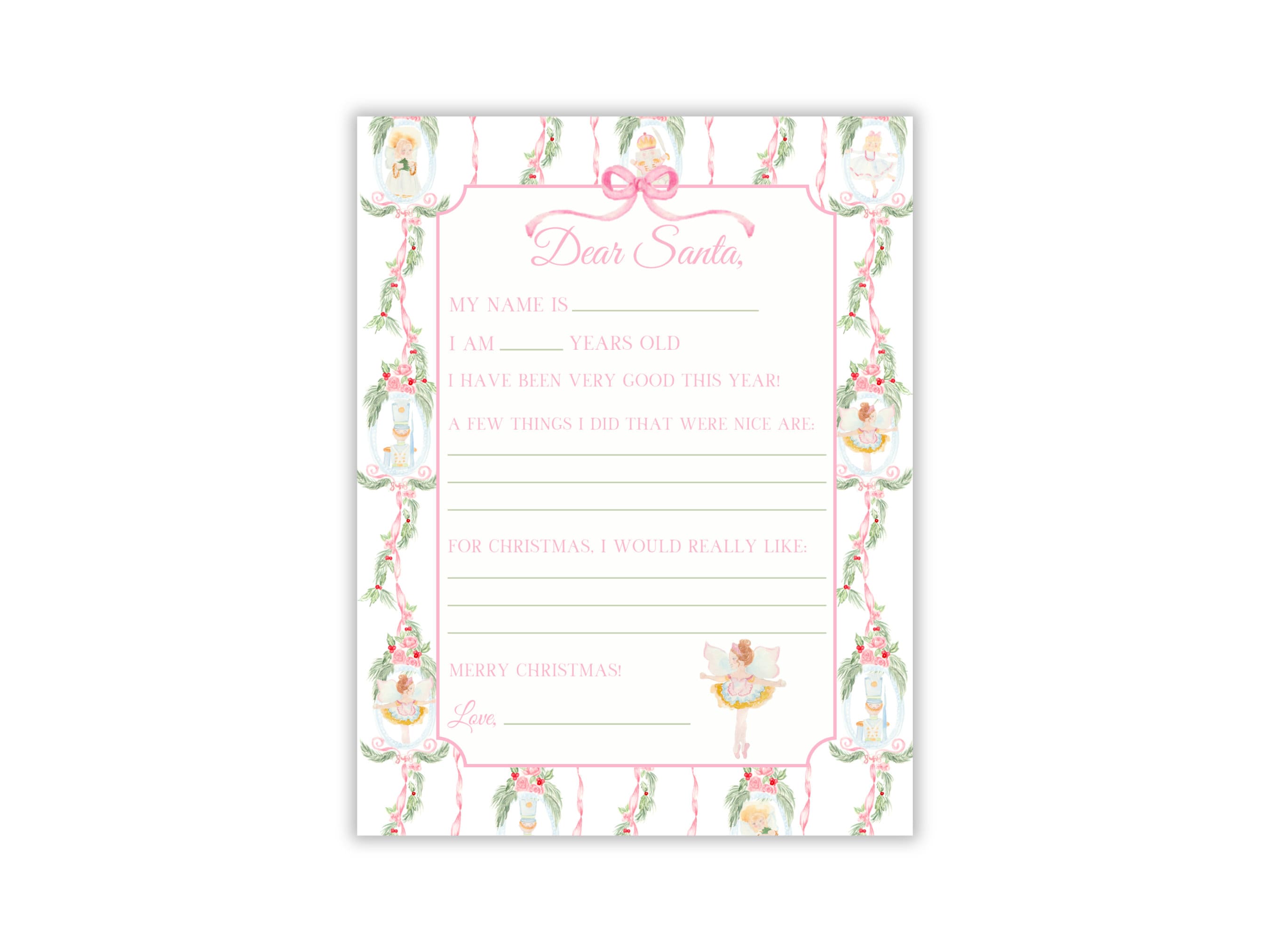 Watercolor Santa Letter | Preppy Santa Letter Template | Digital Santa ...