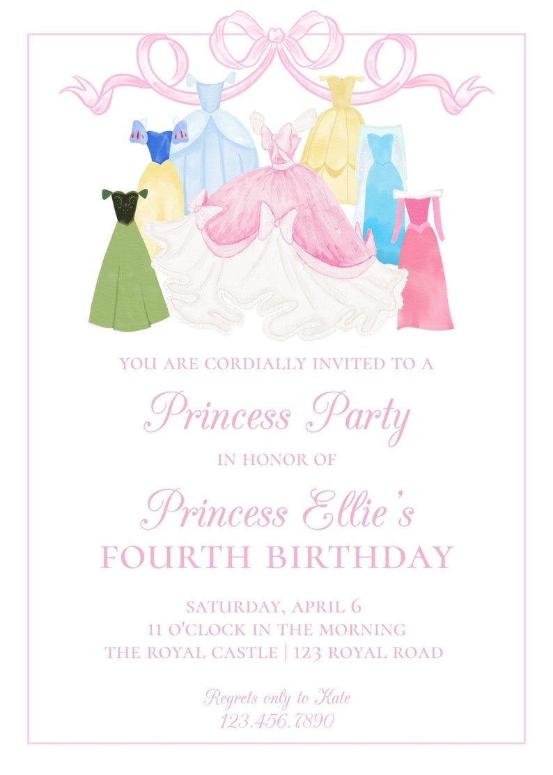 Watercolor Princess Birthday Invitation | Classic Preppy Princess ...
