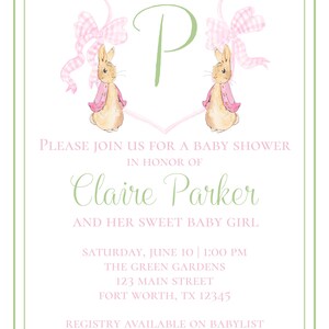 Watercolor Girl's Classic Peter Rabbit Baby Shower Invitation Preppy ...