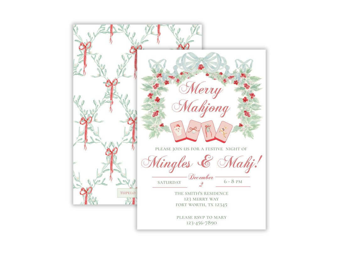 Watercolor Merry Mahjong Party Invitation | Christmas Mahjong Party ...