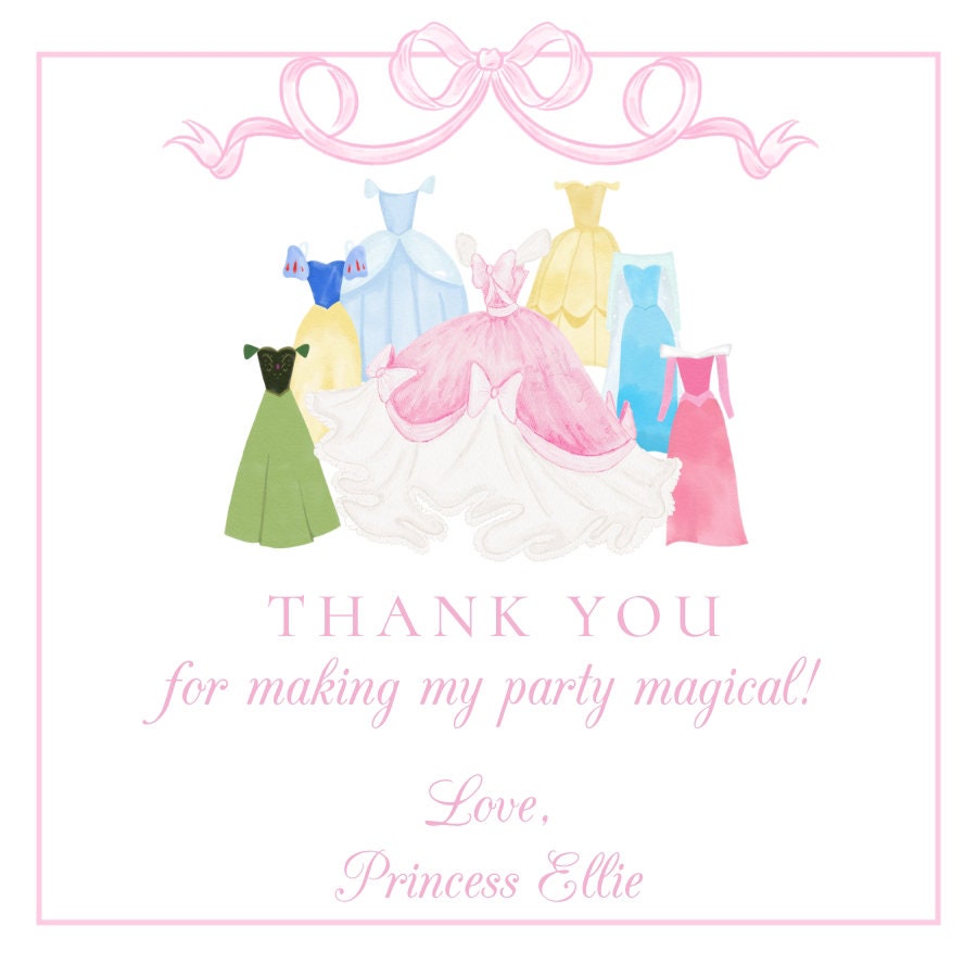 Watercolor Princess Birthday Party Favor Tag | Classic Preppy Princess ...