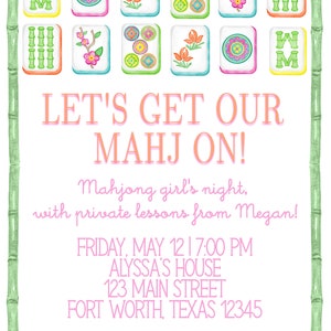 Watercolor Mahjong Party Invitation Mahj on Party Mahjong Lessons ...