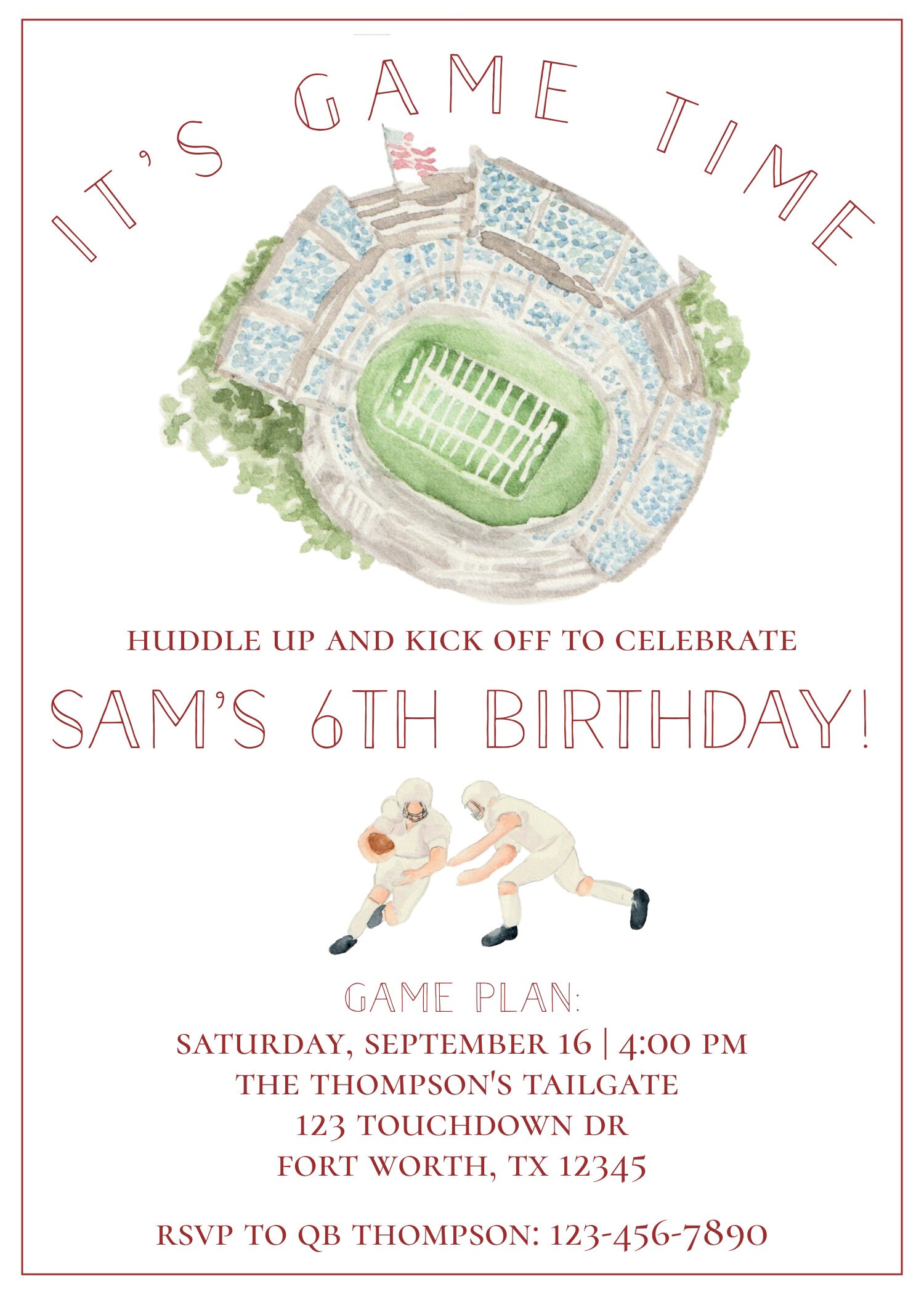 Watercolor Boy's Football Party Invitation First Down - Etsy