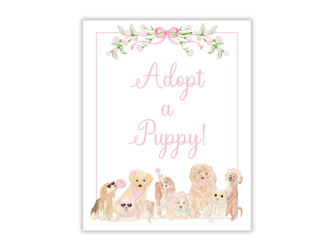 Watercolor Adopt a Puppy Sign | Girl's Birthday Pawty Signage ...