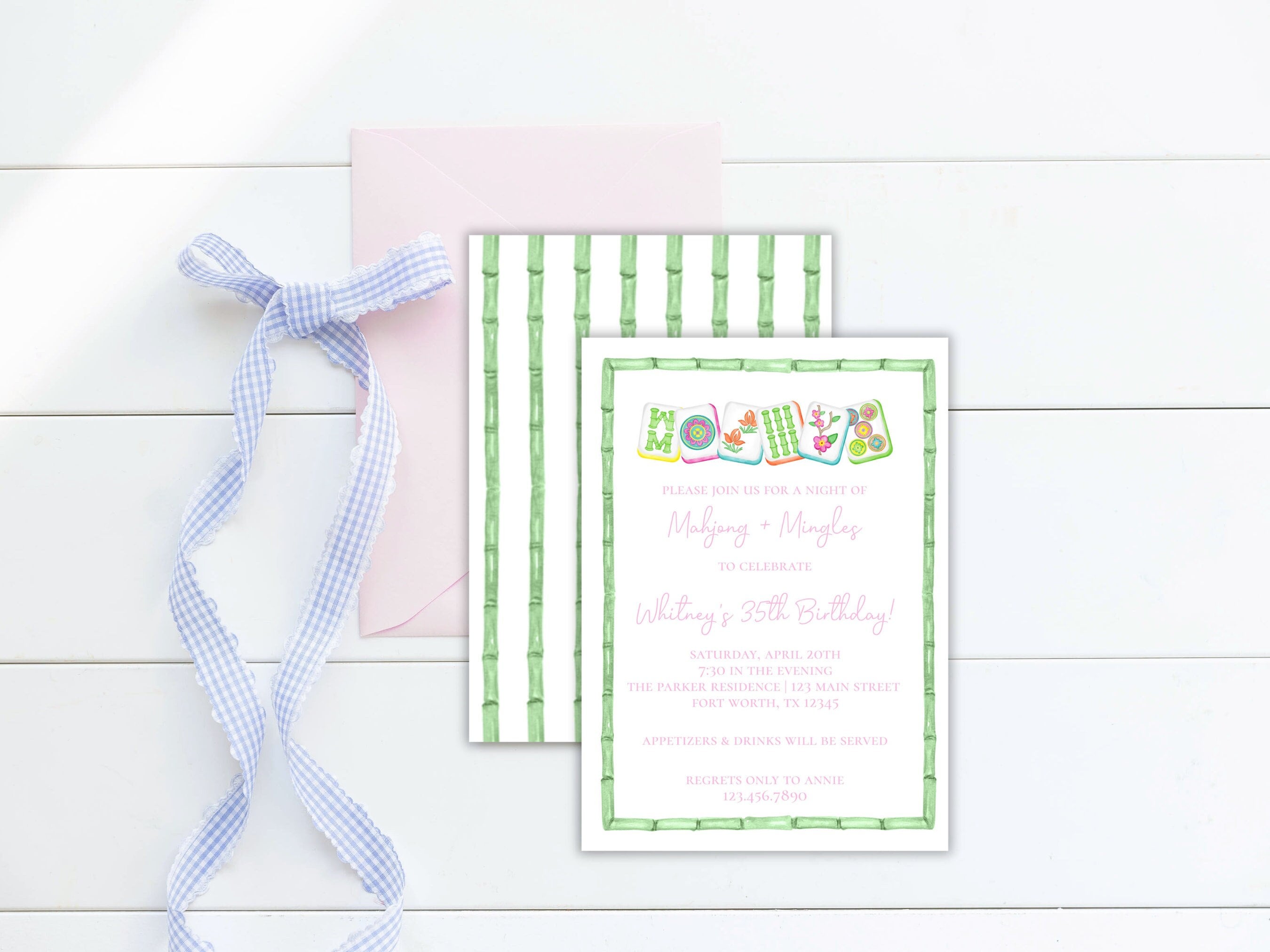 Watercolor Preppy Mahjong Party Invitation | Mingles and Mahjong ...