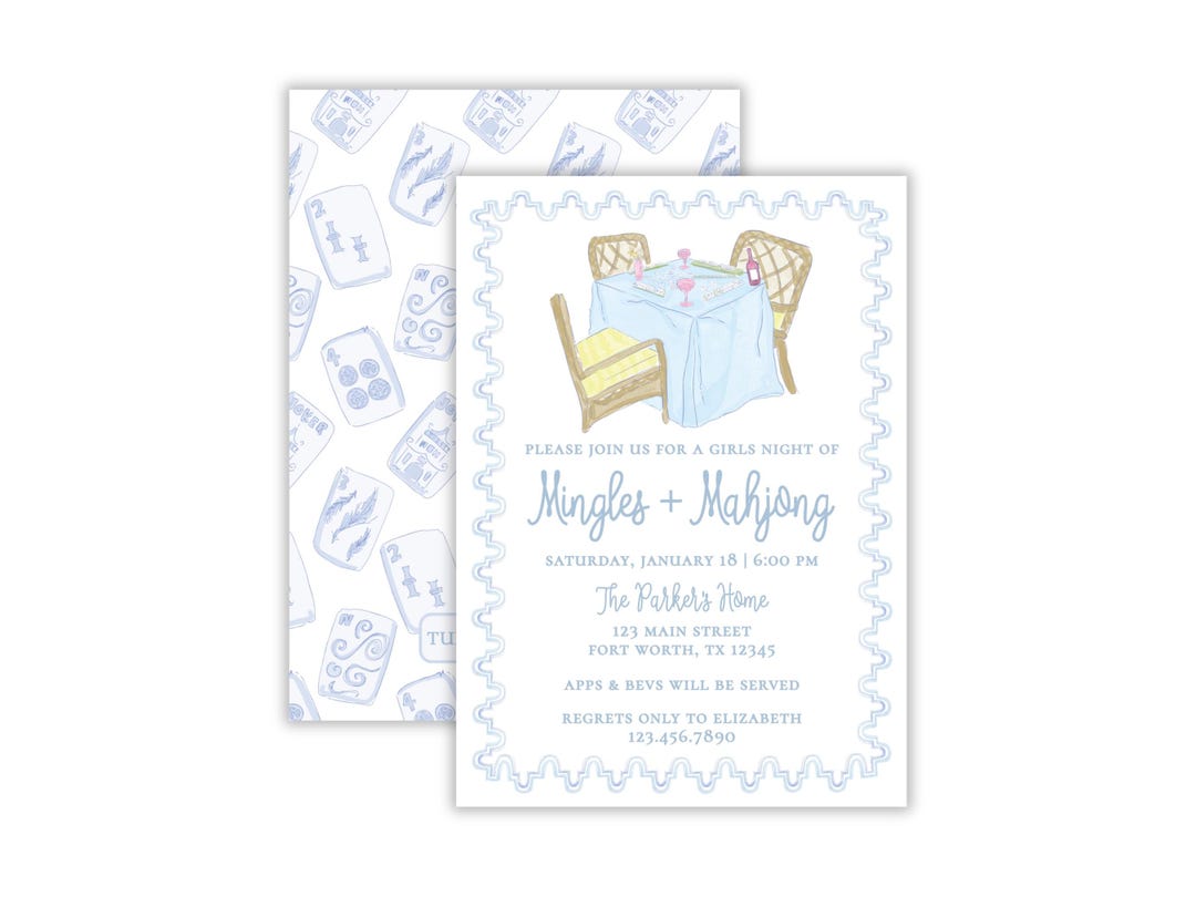 Watercolor Preppy Mahjong Party Invitation | Mingles and Mahjong ...