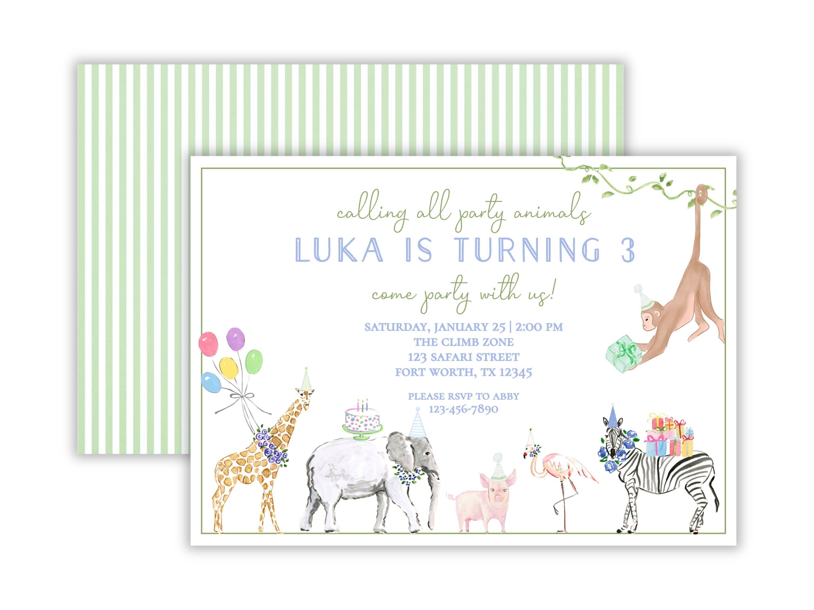 Watercolor Boy's Party Animal Birthday Party Invitation | Preppy Party ...