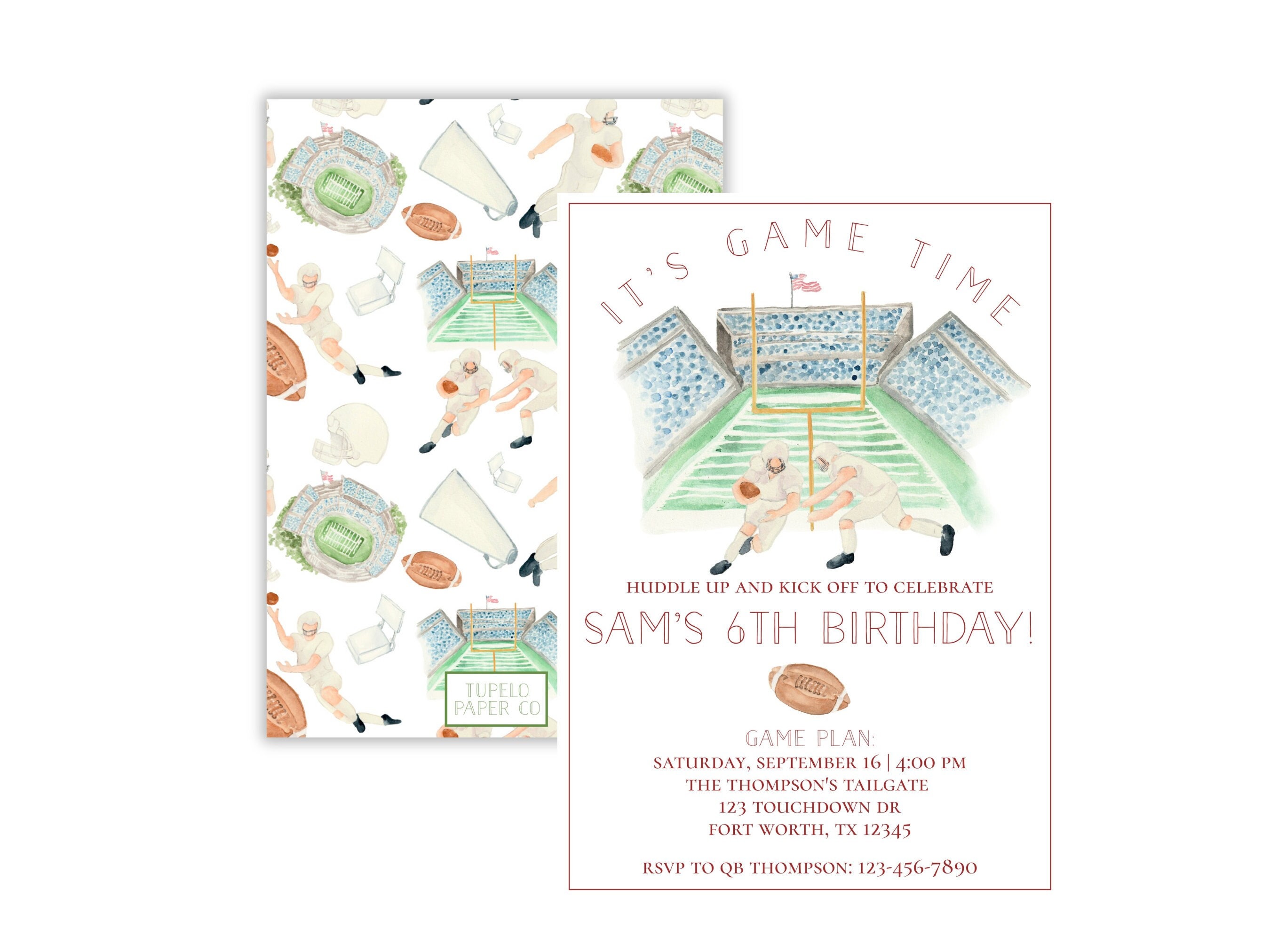 Watercolor Boy's Football Party Invitation First Down - Etsy