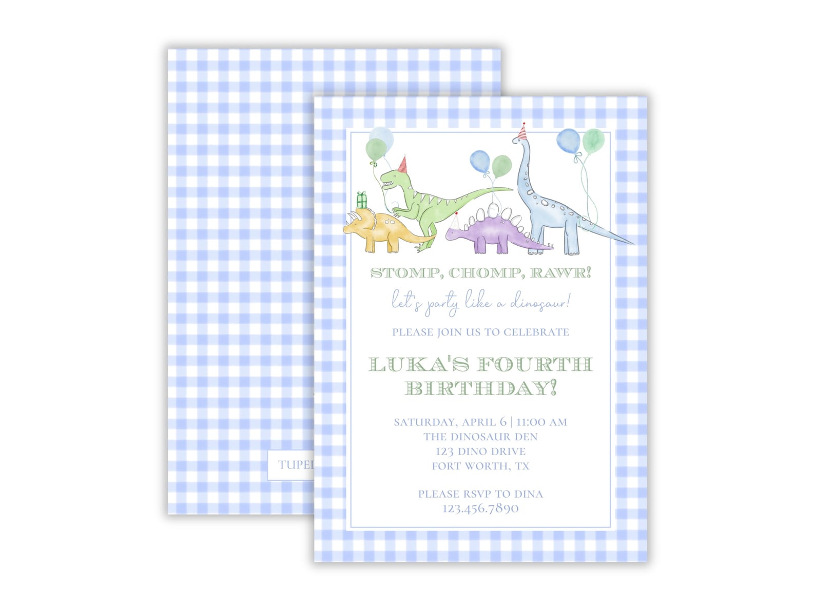 Watercolor Boy's Dinosaur Birthday Party Invitation | Preppy Dinosaur ...