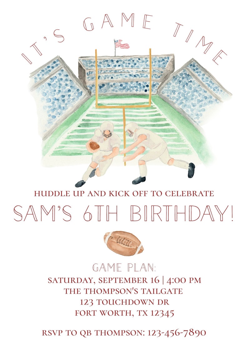 Watercolor Boy's Football Party Invitation | First Down Party ...