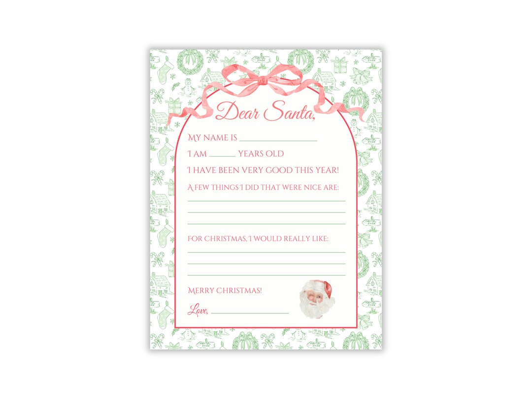 Watercolor Santa Letter | Preppy Santa Letter Template | Printable Dear ...