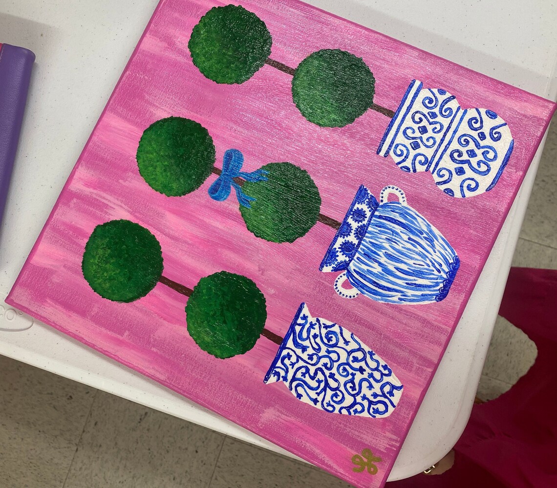 Hand Painted Topiary Ball Chinoiserie Vases Blue and White Decor Dorm ...