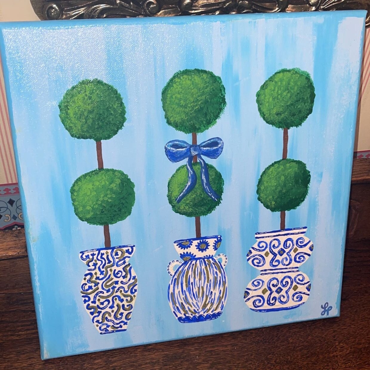 Hand Painted Topiary Ball Chinoiserie Vases Blue and White Decor Dorm ...