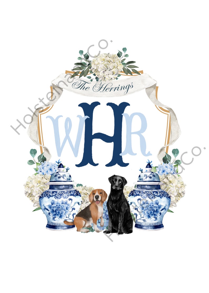 Custom Wedding Crest Watercolor Dog Cat Grand Millennial Style ...