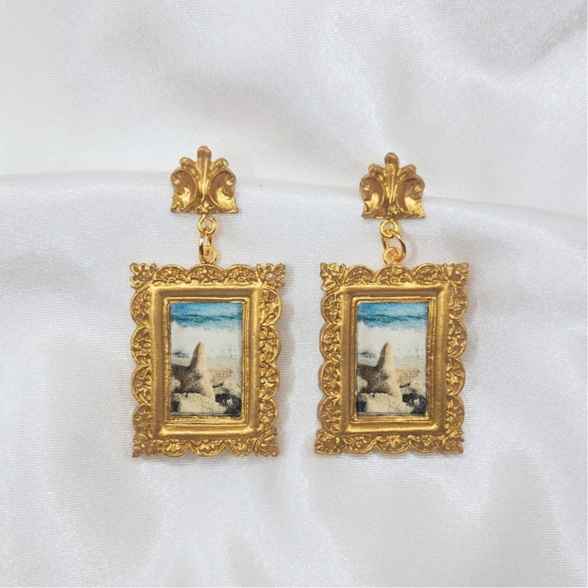 Custom Gold Frame Dangles With Detailed Studs | Personalized Gift for ...