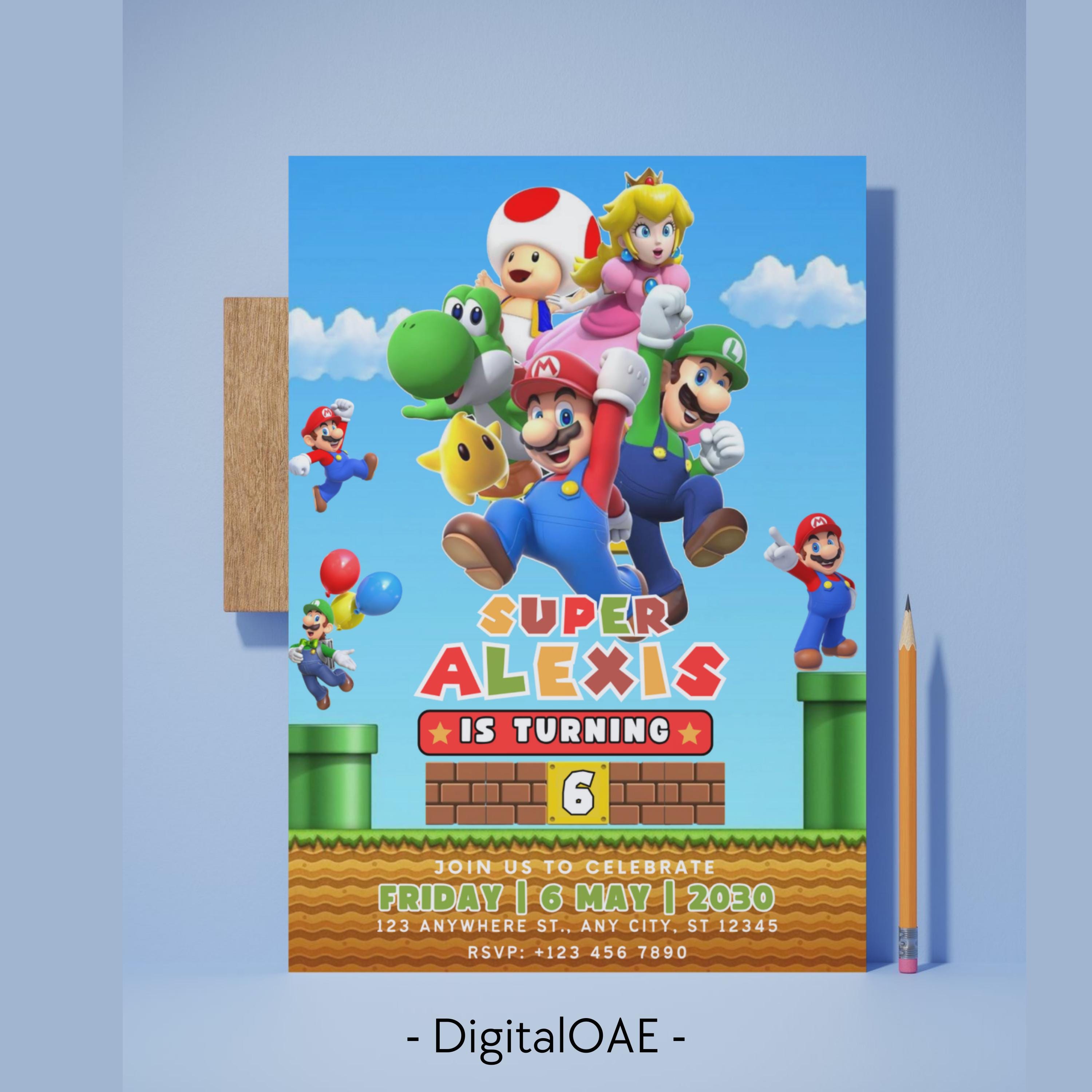 Invitación de cumpleaños de Super Mario, invitación para niño de Super ...