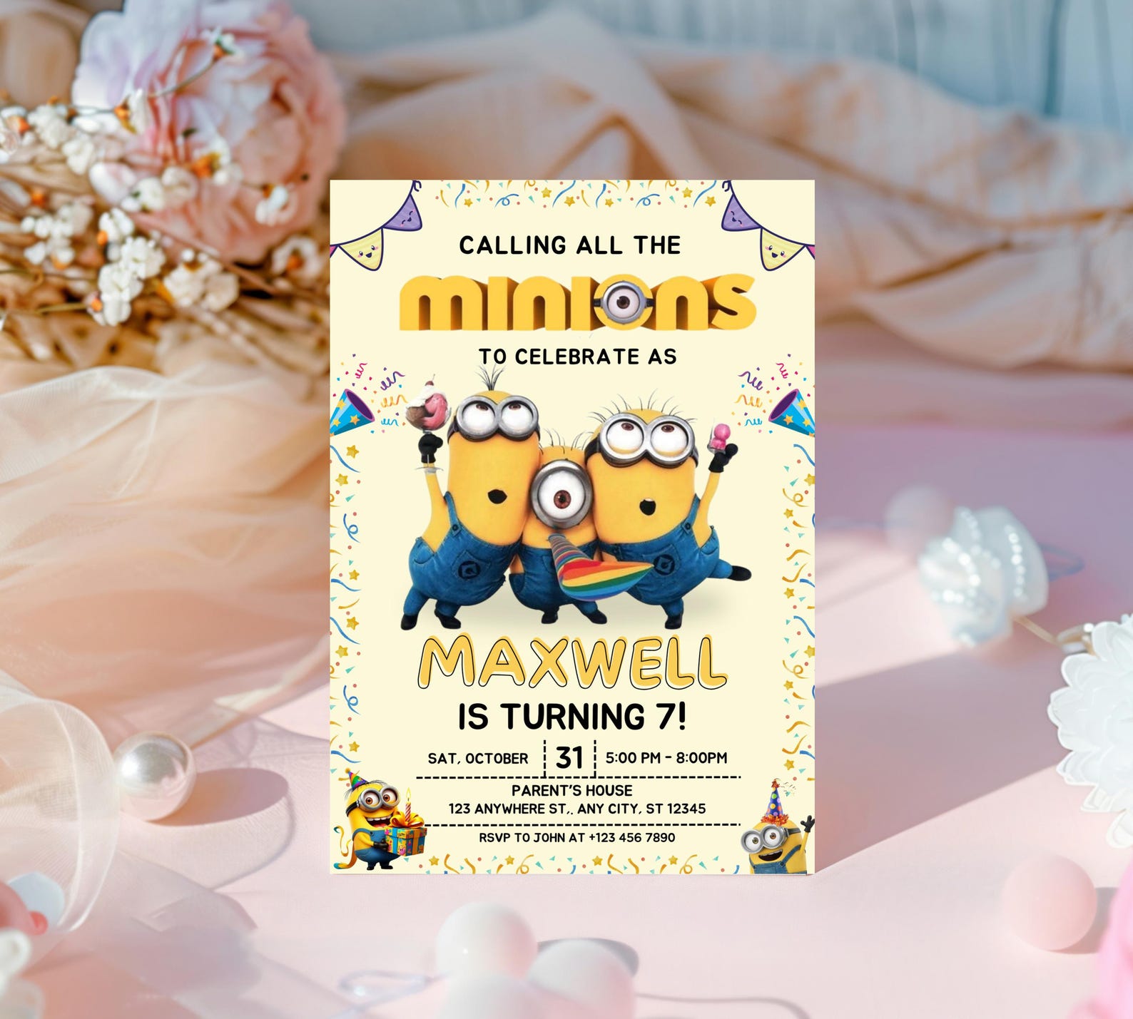 Editable Yellow Minions Birthday Invitation, Editable Minion Birthday ...