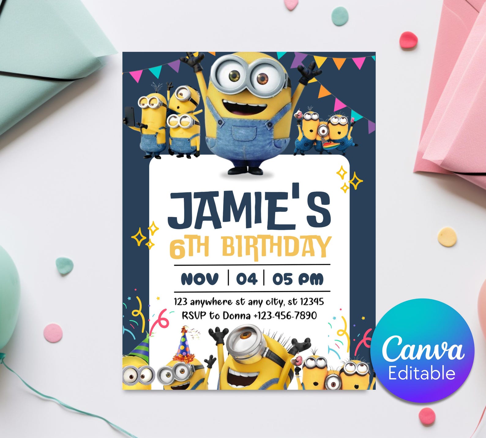 Editable Minion Kids Birthday Invitation, Kids Birthday Invitation ...