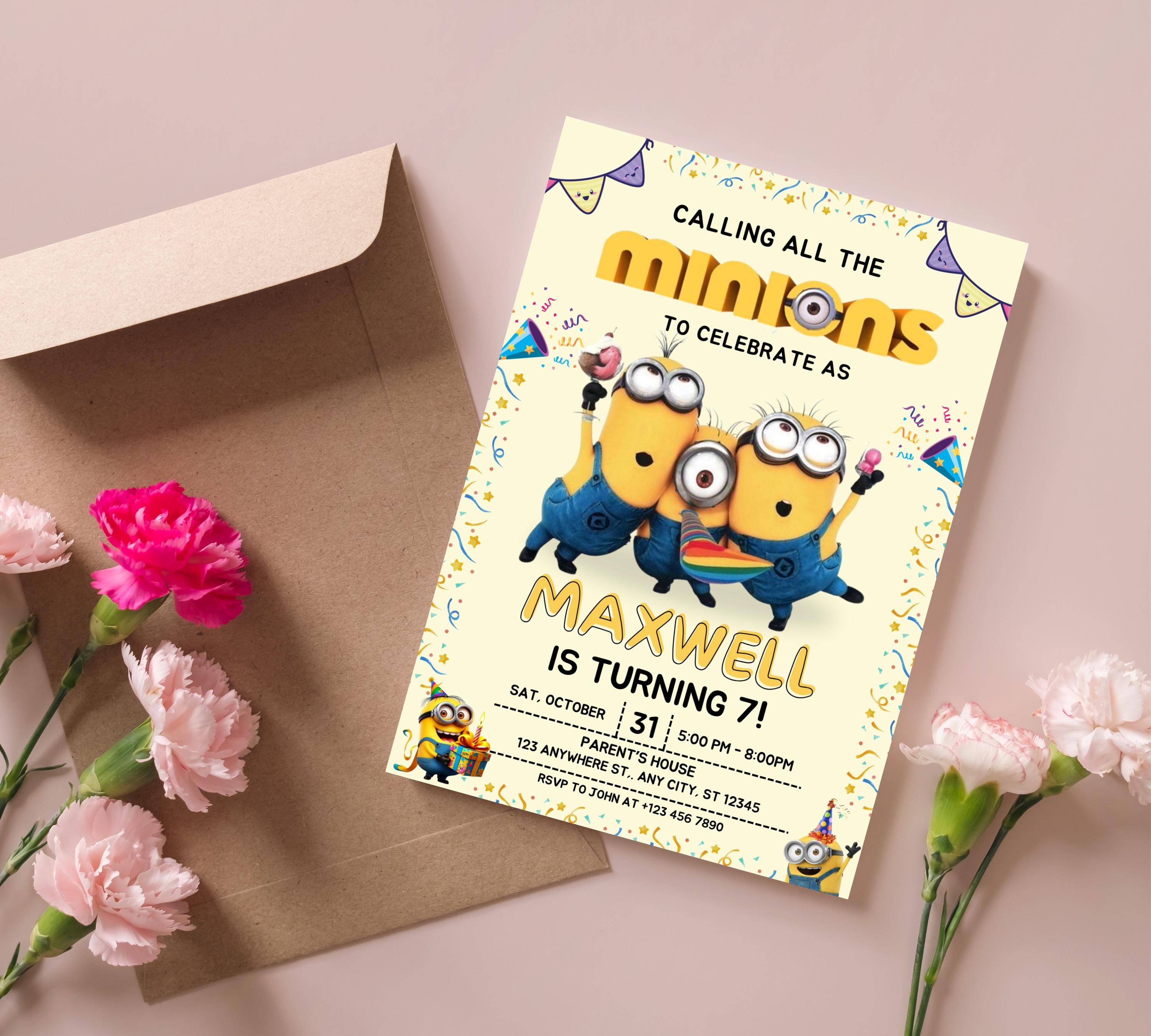 Editable Yellow Minions Birthday Invitation, Editable Minion Birthday ...