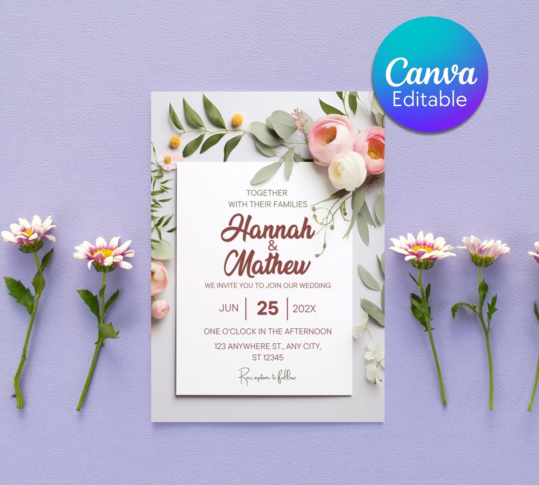 Editable Orchid Wedding Invitation, Pink Orchid Invitation, Elegant ...