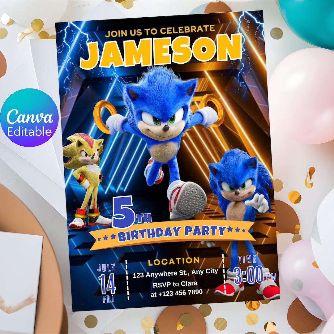 Editable Sonic Birthday Invitation, Super Sonic Party Invitation, Super ...