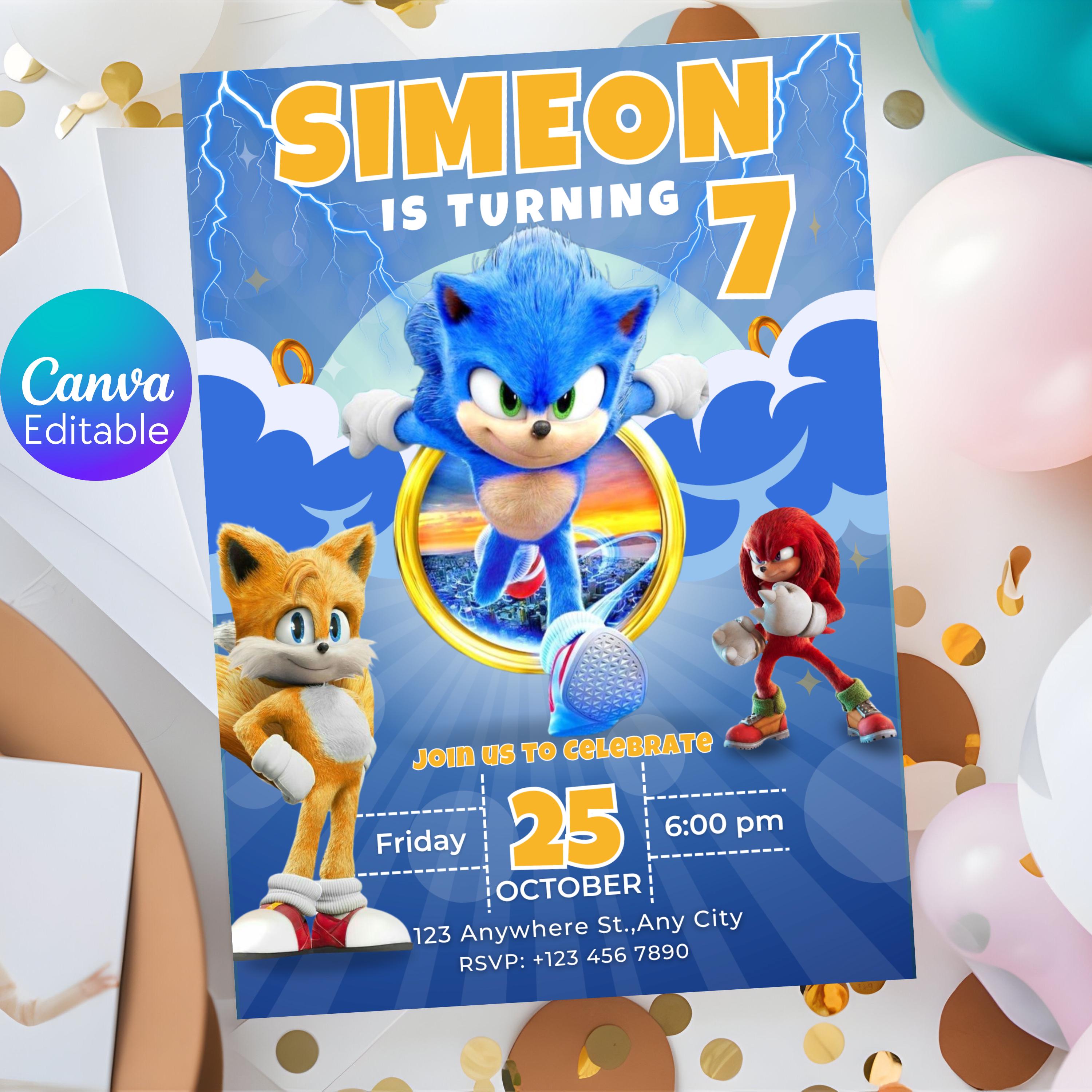 Sonic Birthday Invitation, Super Sonic Party Invitation, Super Hedgehog ...