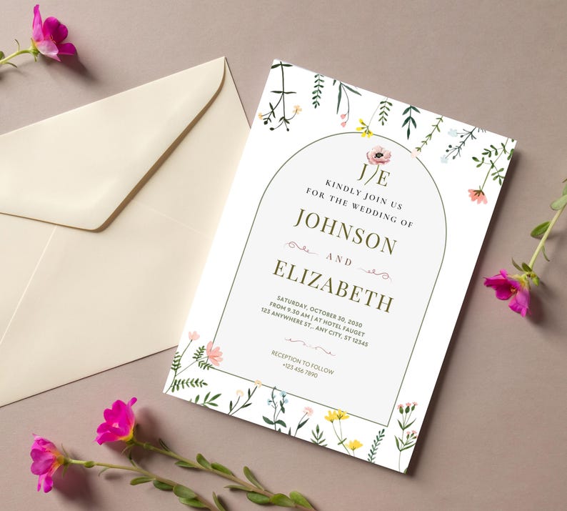 Editable Wildflower Wedding Invitation, Printable Wedding Invitation ...