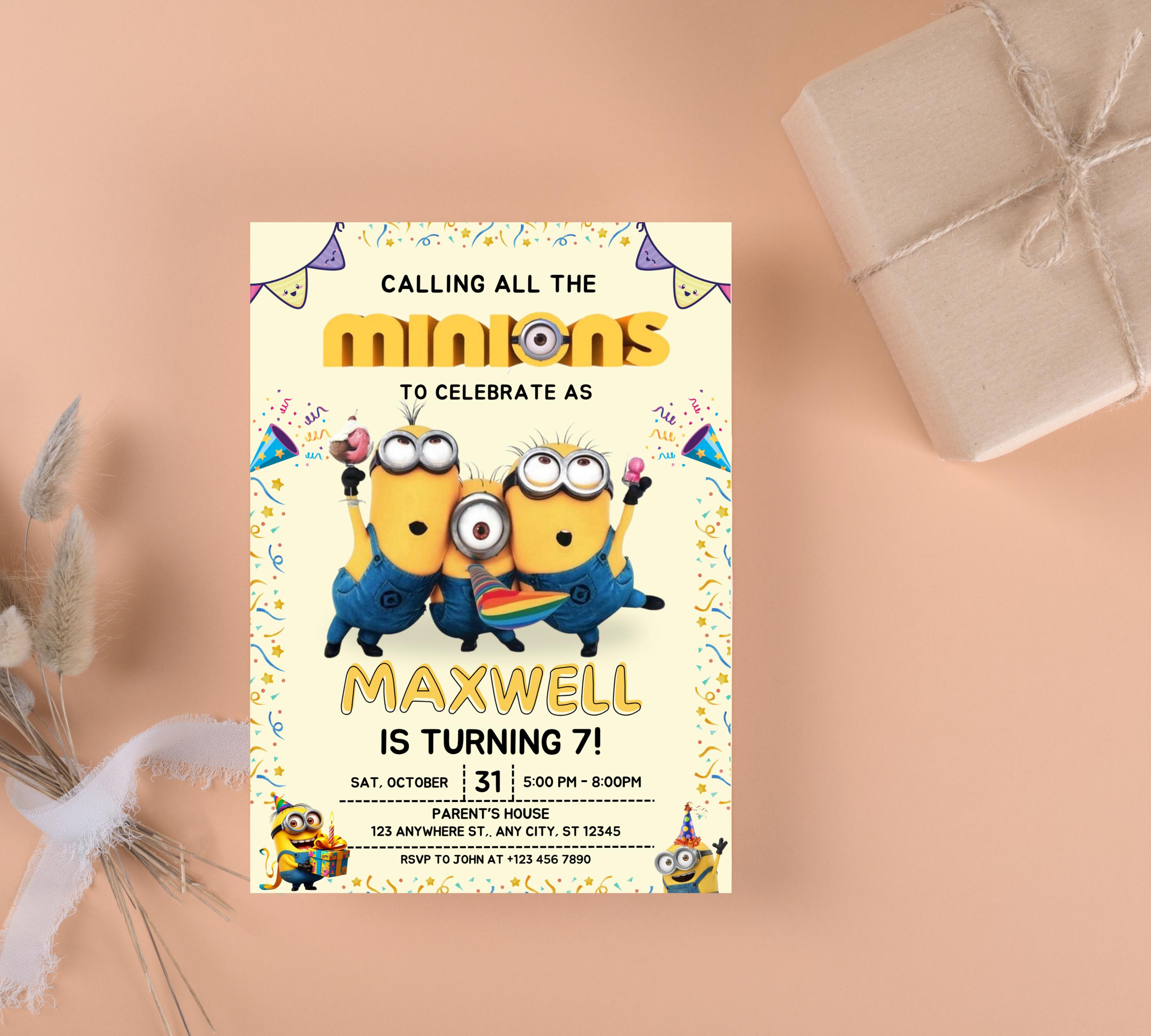 Editable Yellow Minions Birthday Invitation, Editable Minion Birthday ...