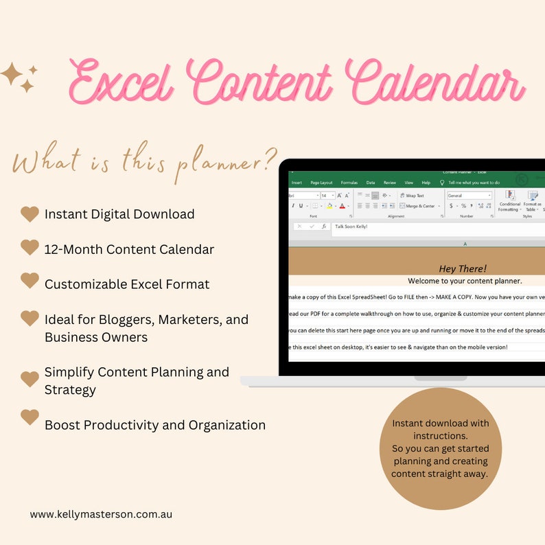 Content Planner | Excel Spreadsheet Content Planner | Social Media ...