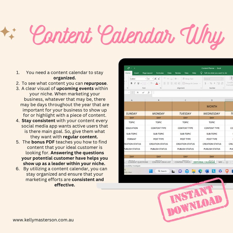 Content Planner | Excel Spreadsheet Content Planner | Social Media ...