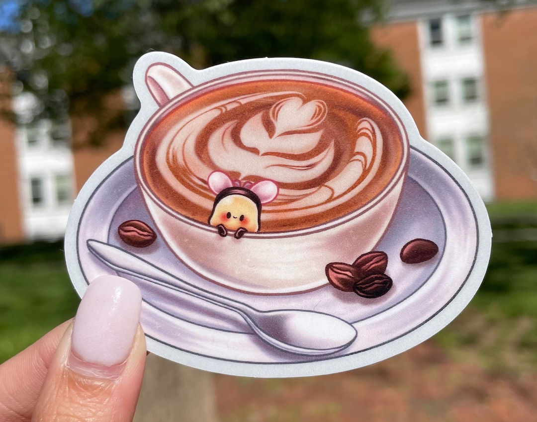 Bee Cappuccino Sticker - Cute Waterproof Laptop Decal - Etsy
