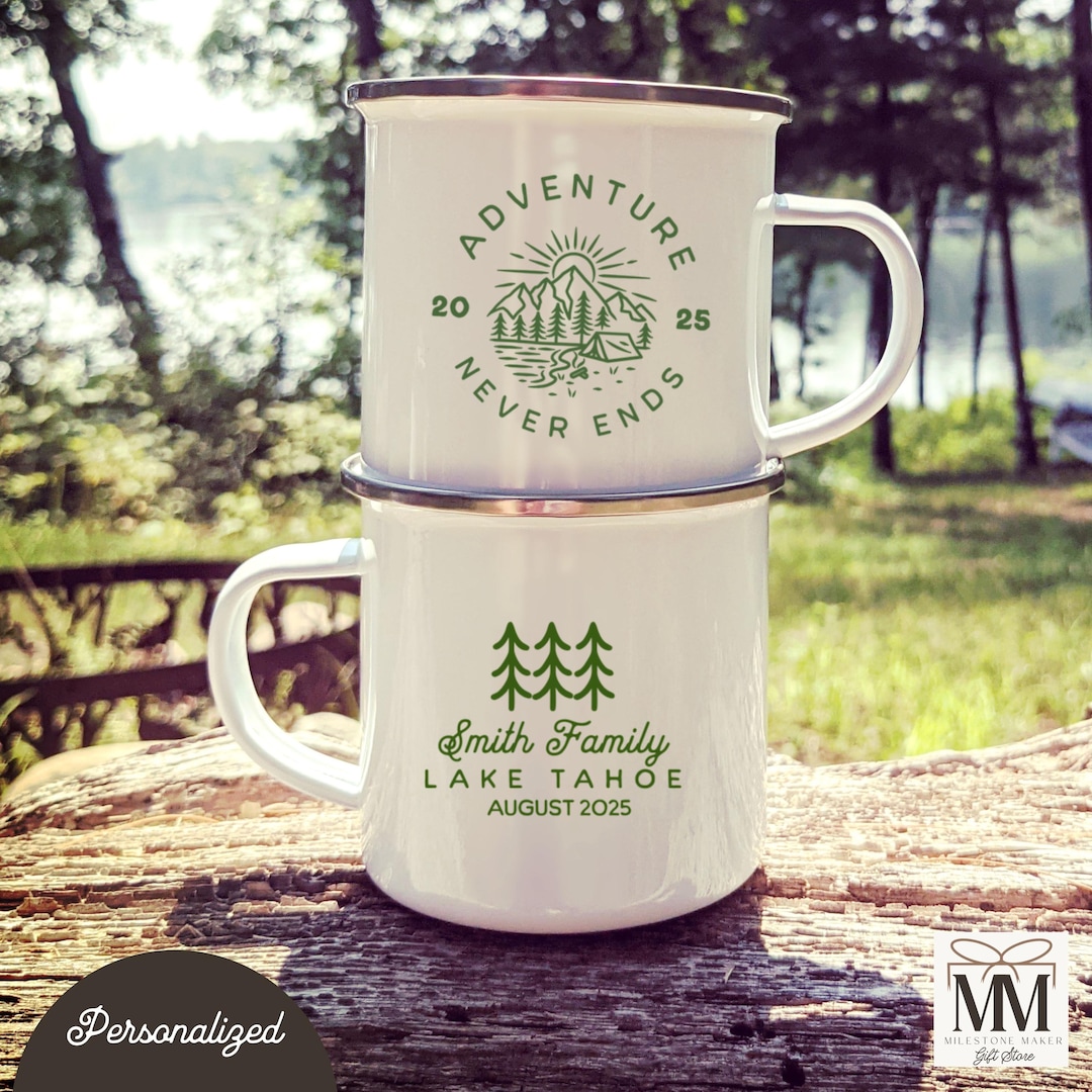 Custom Family Camping Enamel Mug, Custom Camping Theme Travel, Lake ...
