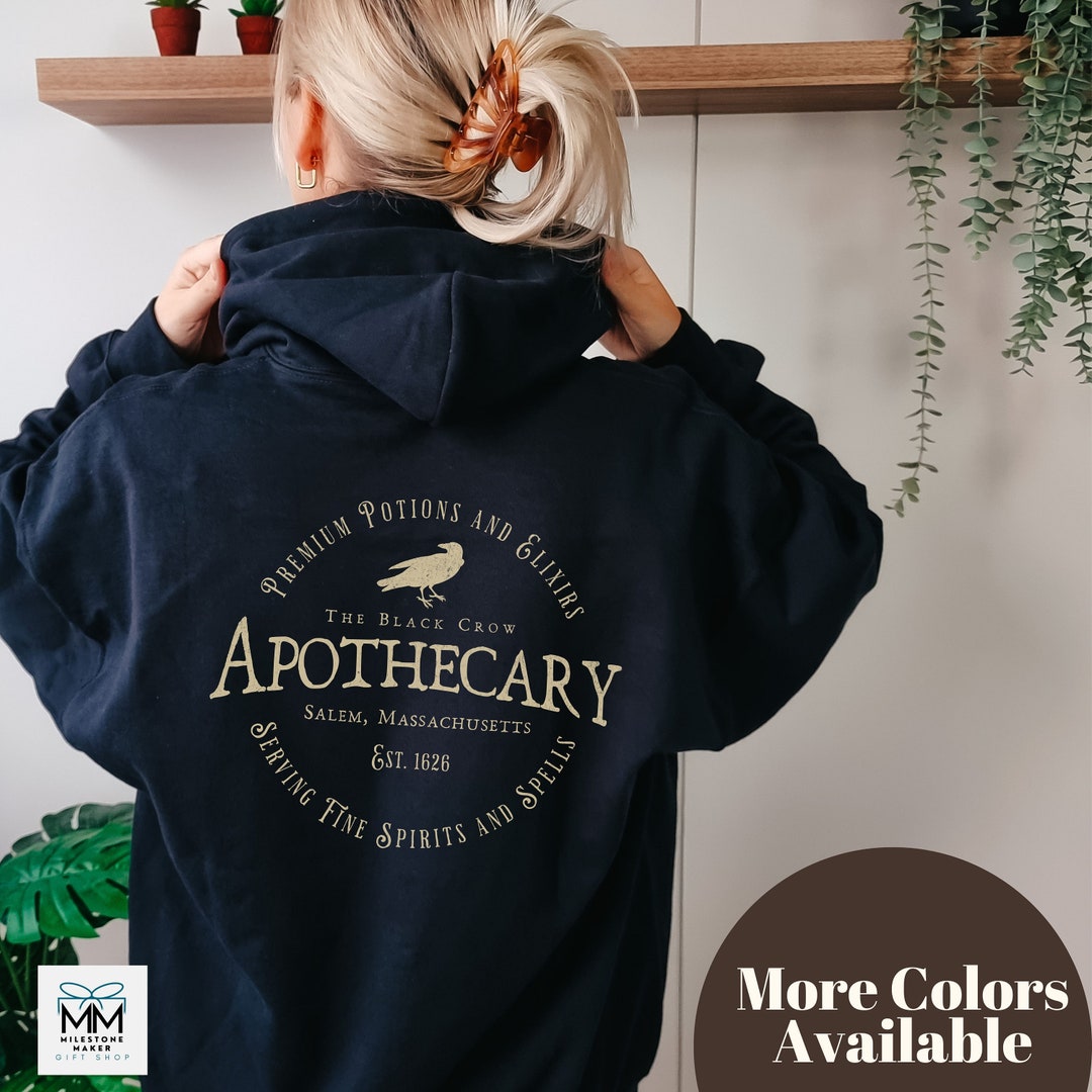 Black Crow Apothecary Halloween Hoodie, Witchy Hooded Sweater, Salem ...