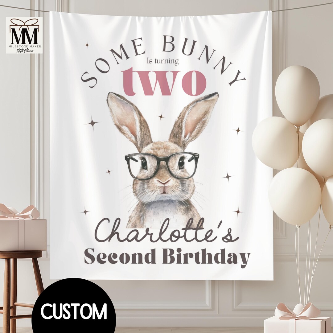 Personalized Bunny Second Birthday Banner, Girls Pink Easter Party ...