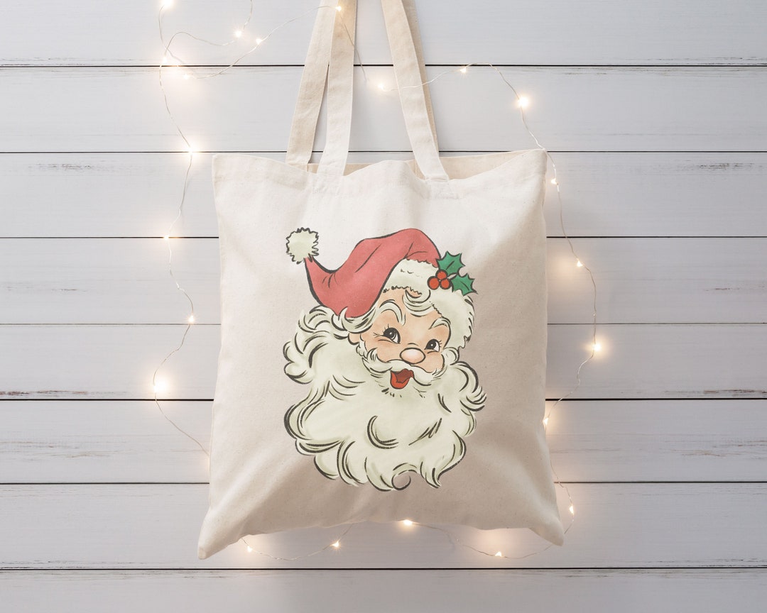 Retro Santa Clause Tote Bag • Christmas Tote Bag • Holiday Gift Bag ...
