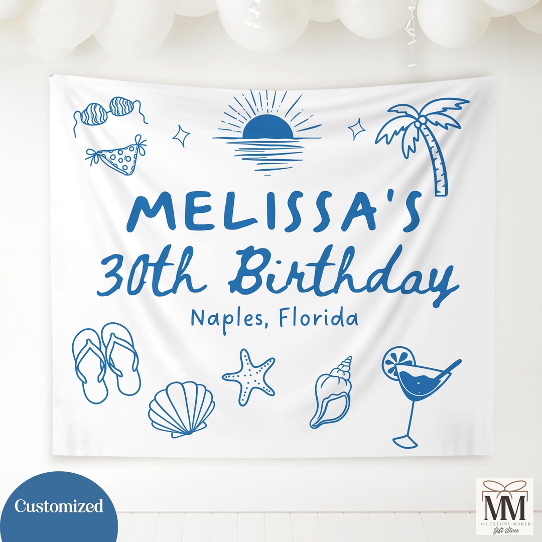 Custom Beach Birthday Banner, Birthday Party Decor, 30th Birthday Party ...