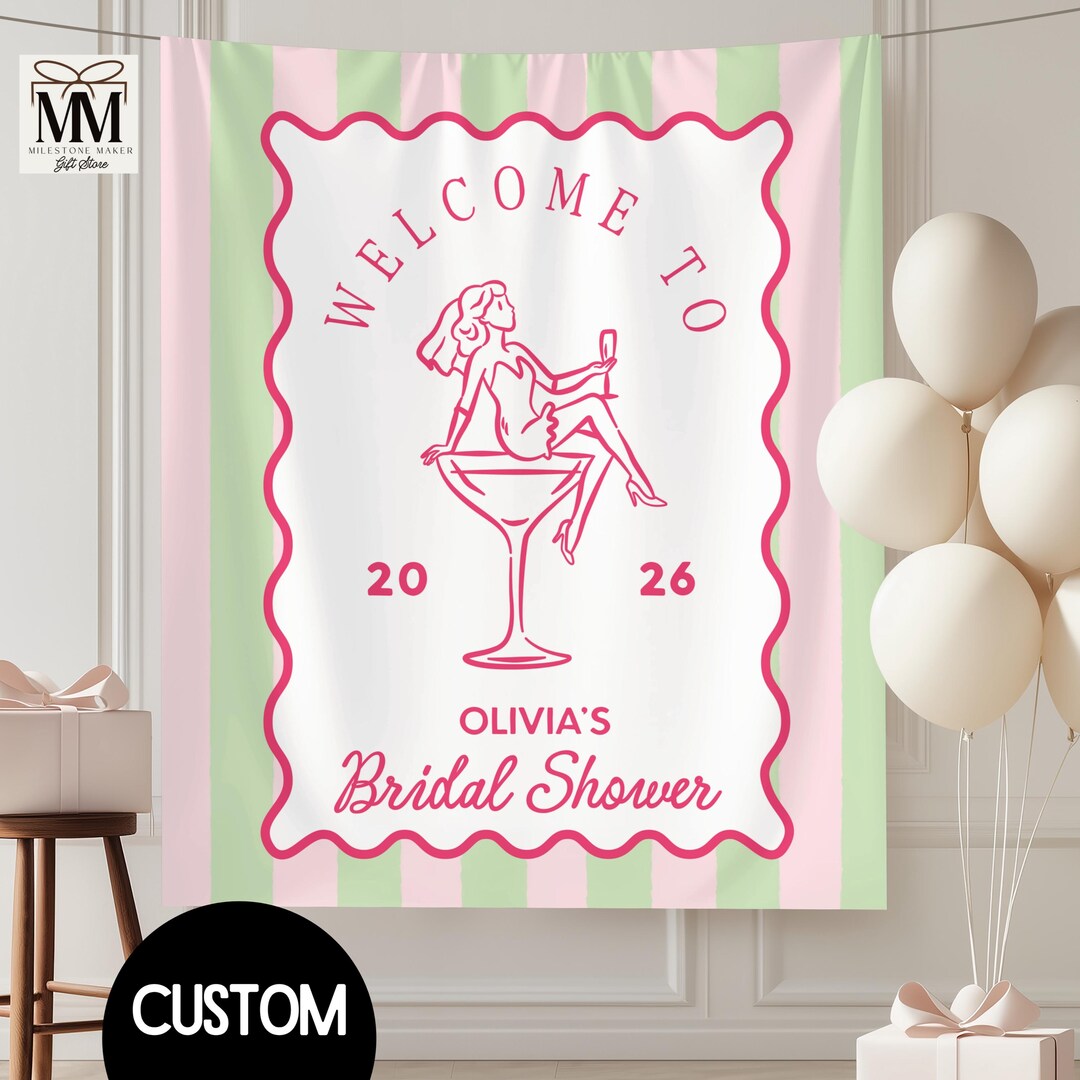 Custom Modern Bridal Shower Banner, Martini Bride Hand Drawn Preppy ...