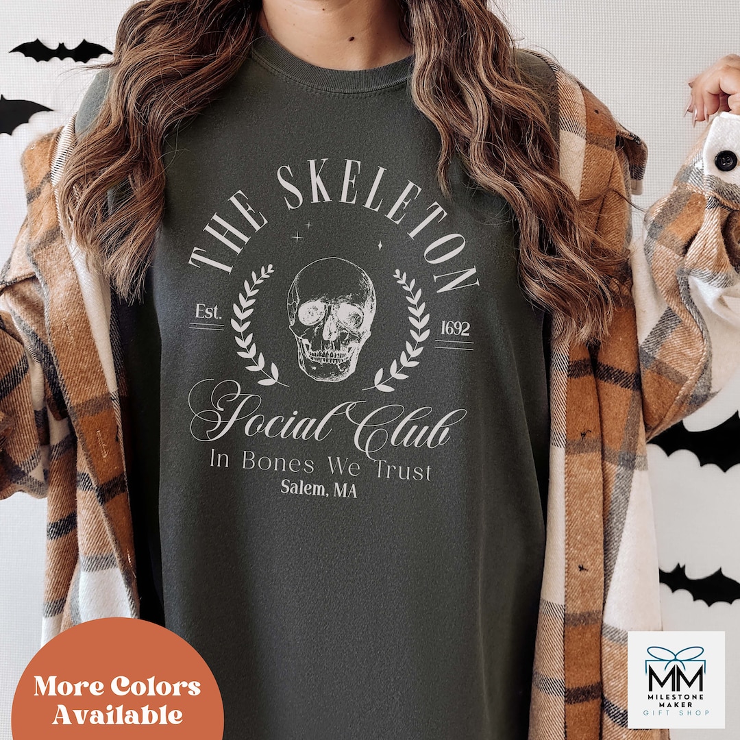 Skeleton Social Club Halloween Tshirt, Spooky Comfort Colors T-shirt, Salem MA Vintage Fall ...