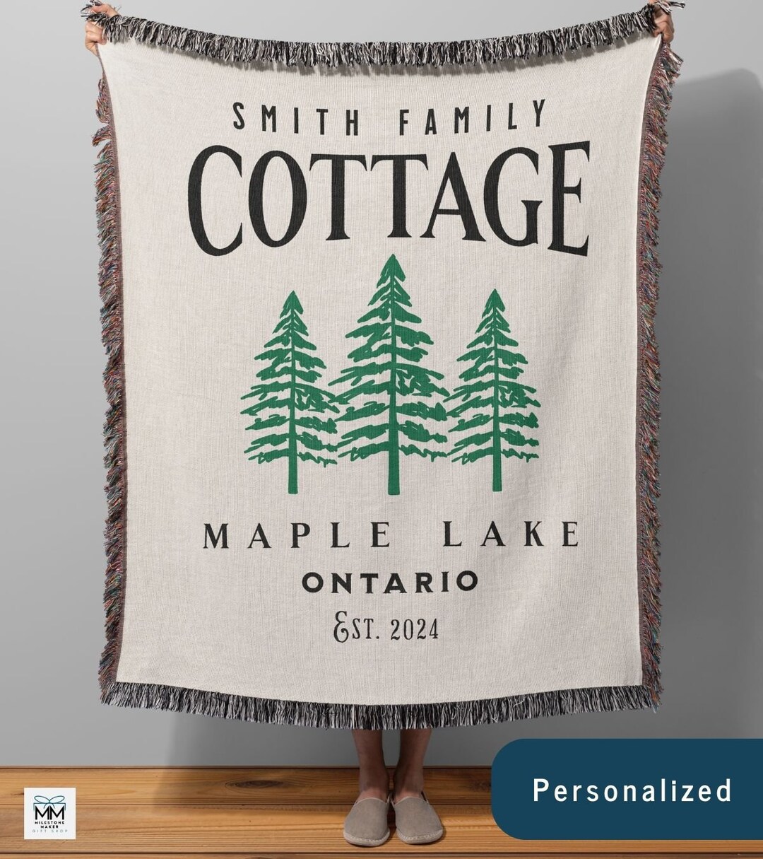 Customized Family Cottage Woven Blanket, Hostess Gift for Cottage ...