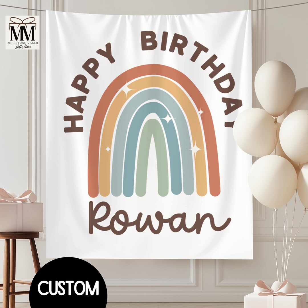 Custom Kids Birthday Sign, Boho Rainbow Personalised First Birthday ...