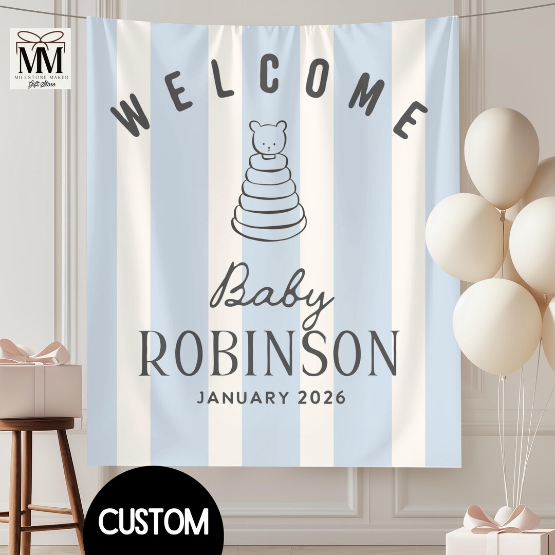 Custom Baby Boy Shower Banner, Blue Rustic Shower Decor Welcome Sign ...