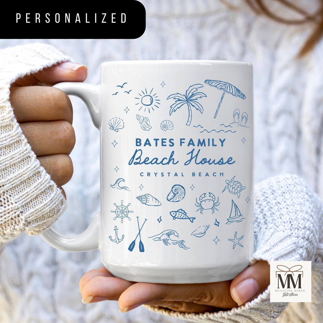 Personalized Beach House Coffee Mug, Custom Nautical Decor, Coastal ...