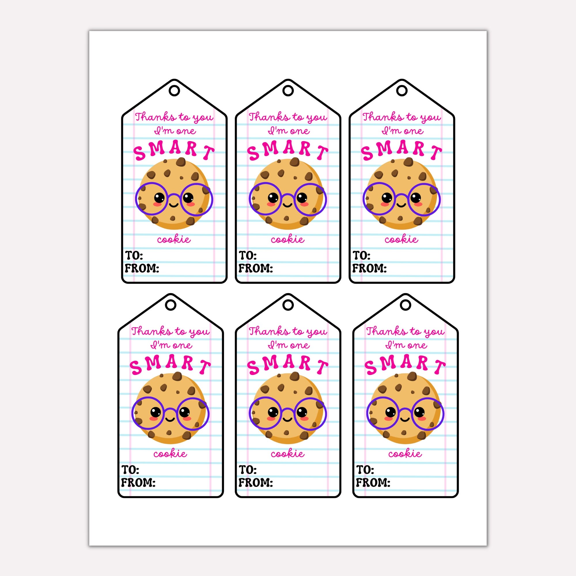 One Smart Cookie Printable Gift Tag for Cookie Box, Teacher ...